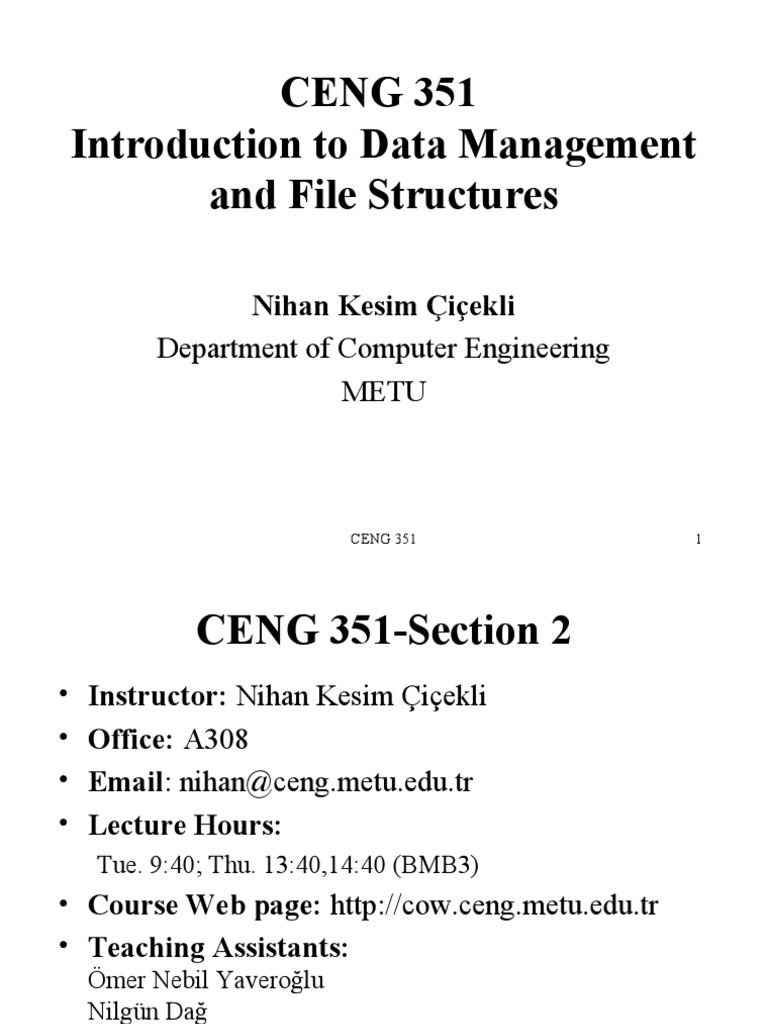 CENG 351 Introduction To Data Management and File Structures | PDF | Computer Data Storage ...