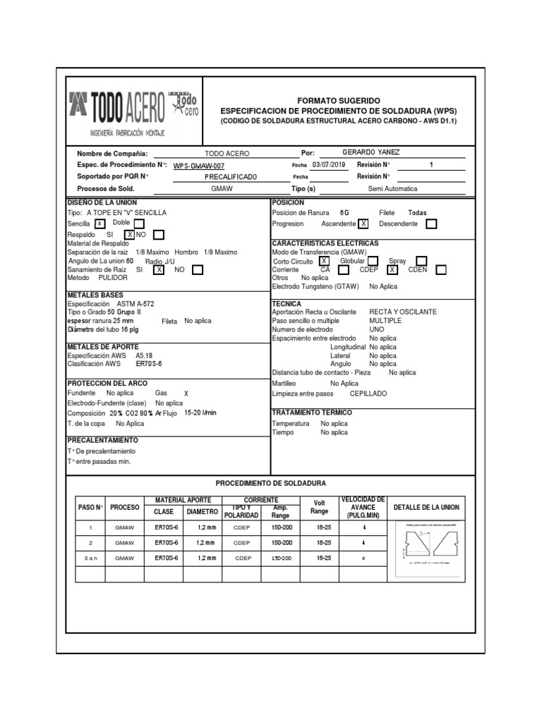 WPS Gmaw Tam 007 | PDF | Soldadura | Construcción