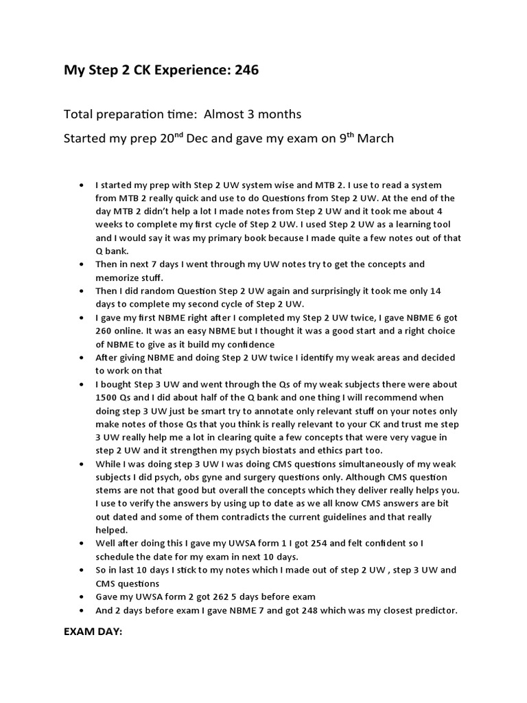 My Step 2 CK Experience: 246: Total Preparation Time: Almost 3 Months ...