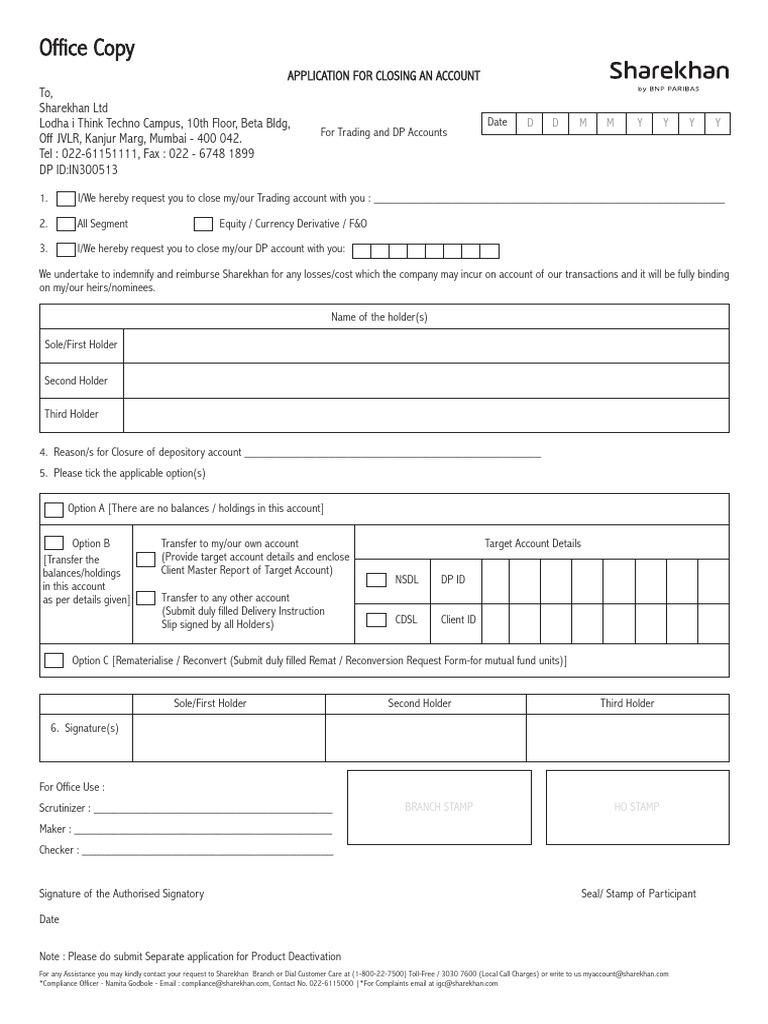 NSDL Account Closure Form | PDF | Financial Services | Market (Economics)