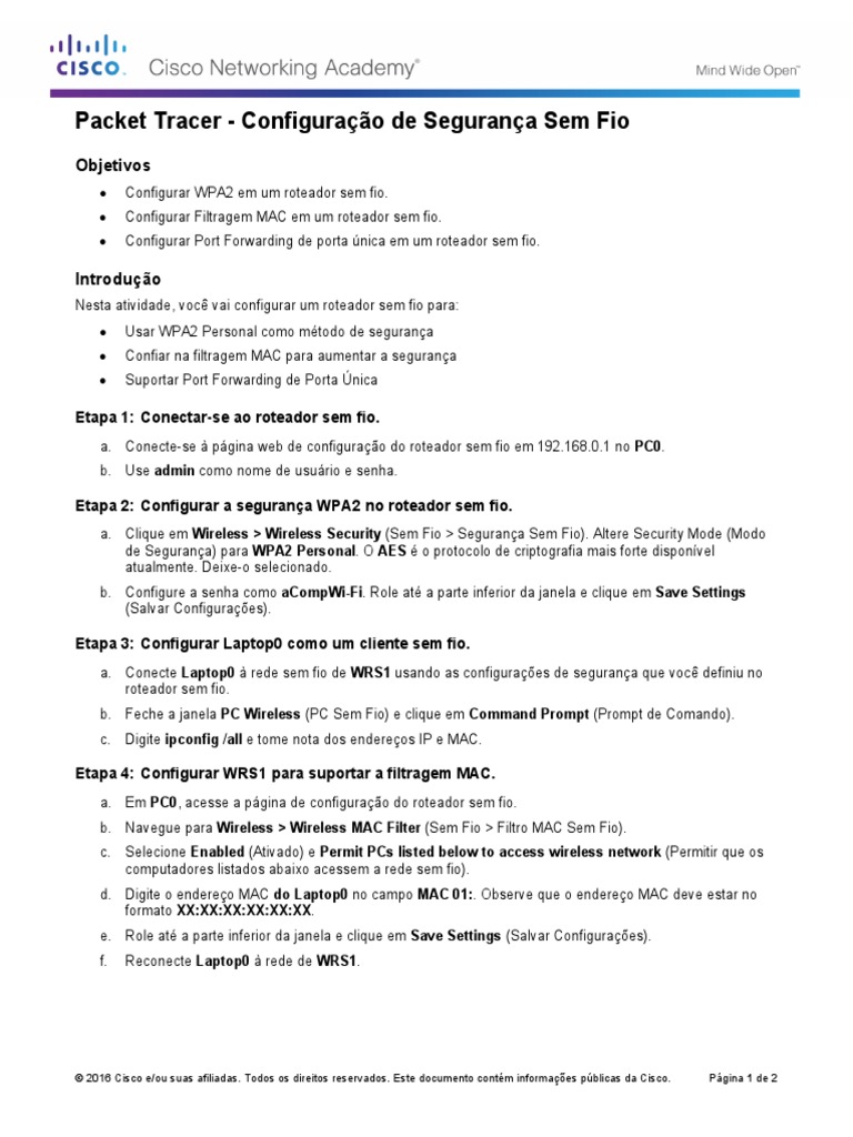 12 2 5 8 Packet Tracer Configure Wireless Security Pdf Rede Sem Fio Rede De Computadores