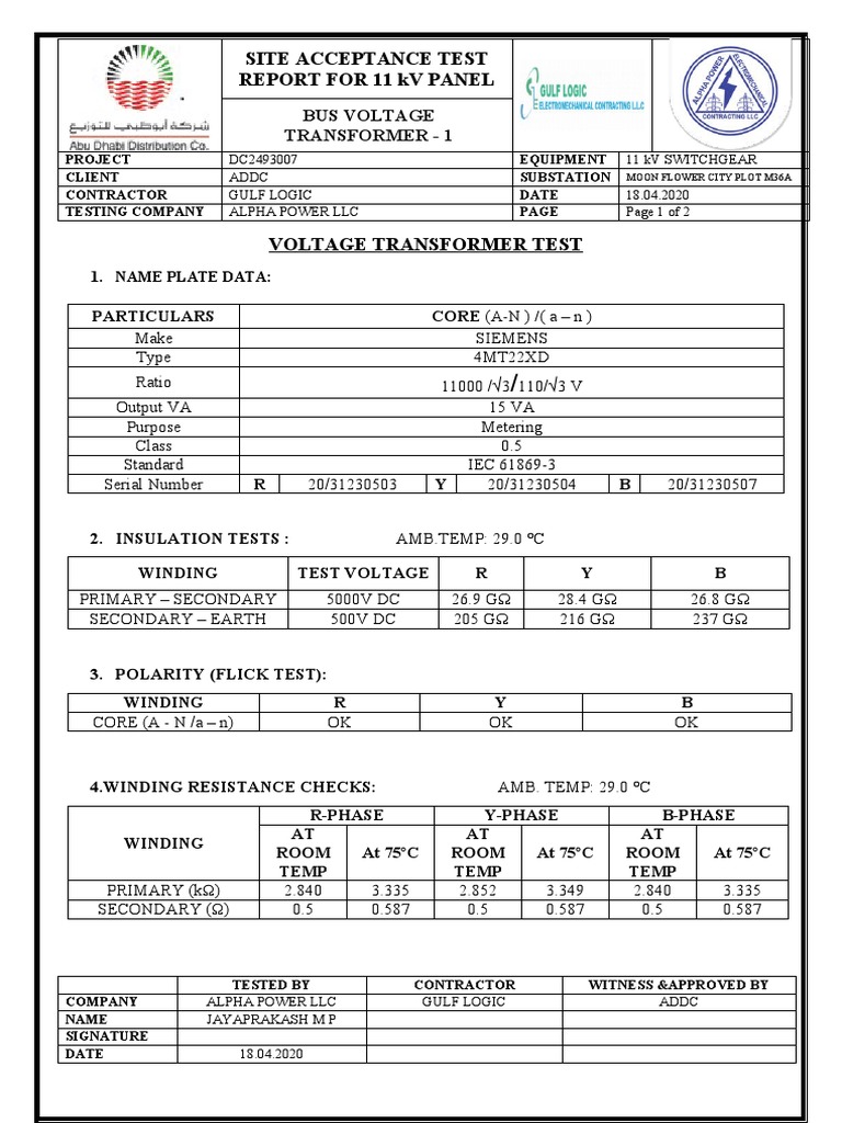 Bus-1 VT | PDF | Electrical Substation | Transformer