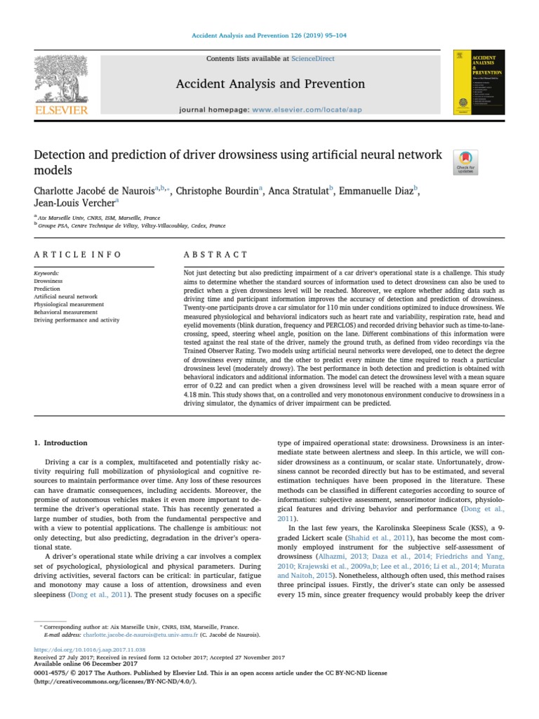 Detection and Prediction of Driver Drowsiness Using Artificial Neural Network | PDF | Mean ...