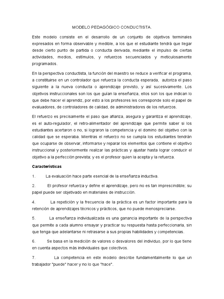 Modelo Pedagógico Conductista | PDF | Aprendizaje | Comportamiento