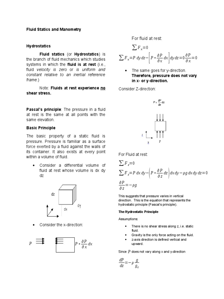 Understanding Fluid Statics and Pressure Measurement through Manometry ...