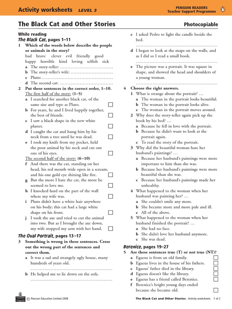 The Black Cat and Other Stories: Activity Worksheets | PDF