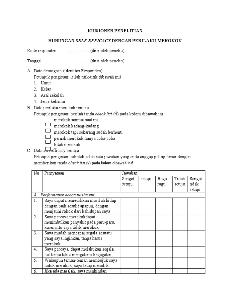 KUISIONER PENELITIAN Self Efficacy | PDF