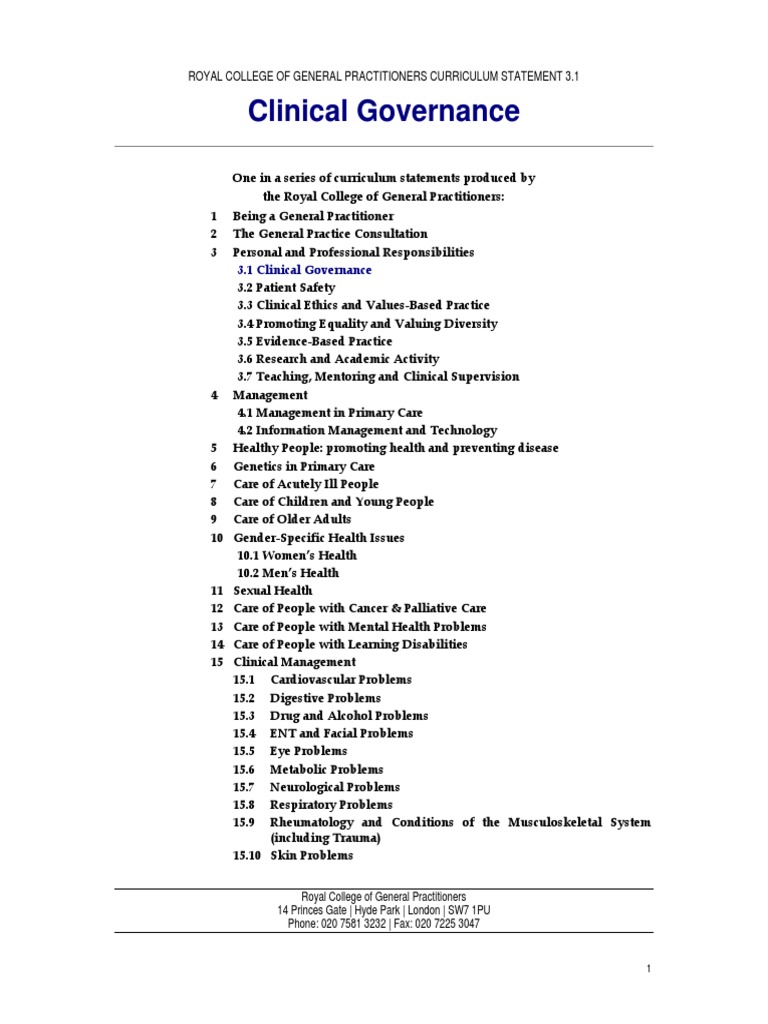 Clinical Governance | PDF | General Practitioner | Health Economics