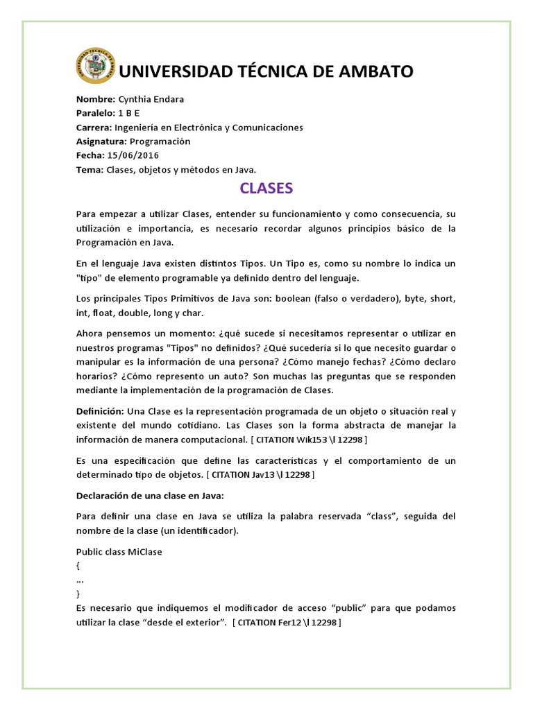 Clases Metodos y Clases en Java | PDF | Objeto (informática) | Método ...