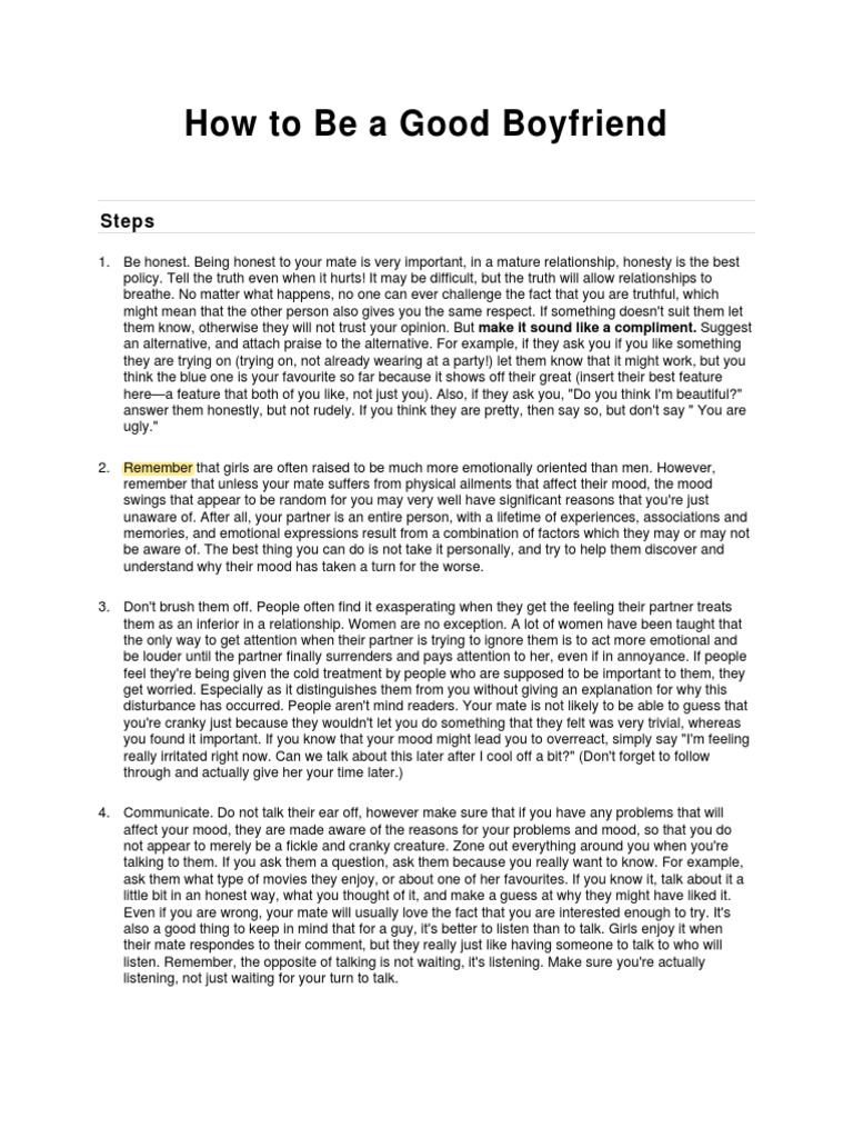 How To Be A Good Boyfriend 1 | PDF | Mood (Psychology) | Mental Health
