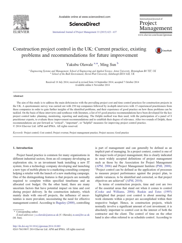 Construction Project Control in The UK | PDF | Survey Methodology ...