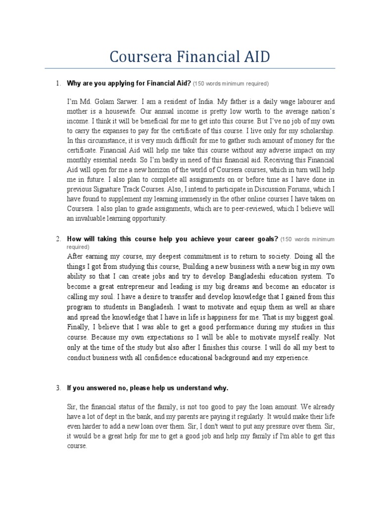 Coursera Financial AID | PDF | Cognition | Behavior Modification