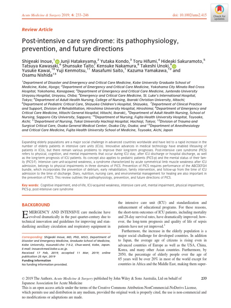 Post-Intensive Care Syndrome: Its Pathophysiology, Prevention, and Future Directions | Download ...