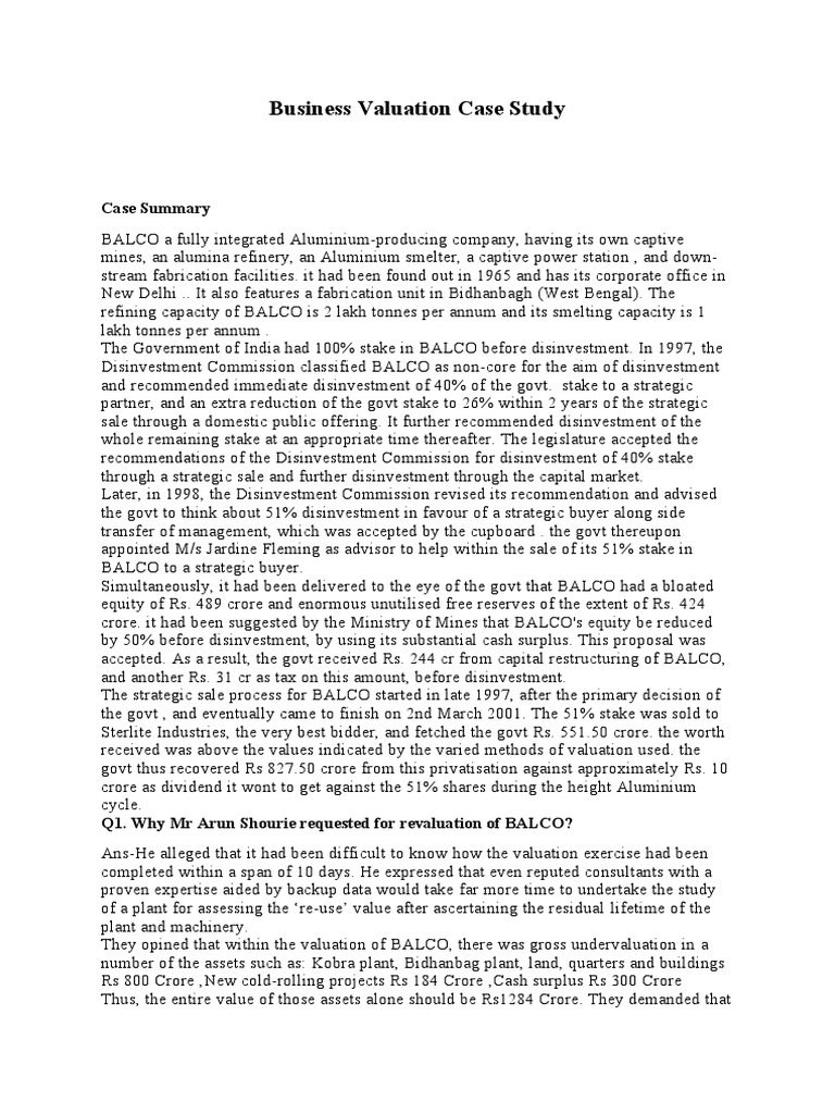 Business Valuation Case Study | PDF | Discounted Cash Flow | Valuation ...