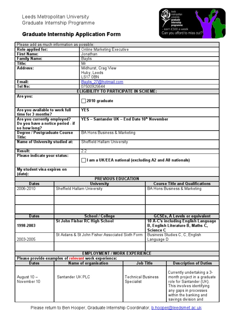 2 - Graduate Internship Programme - Graduate Application Form | PDF