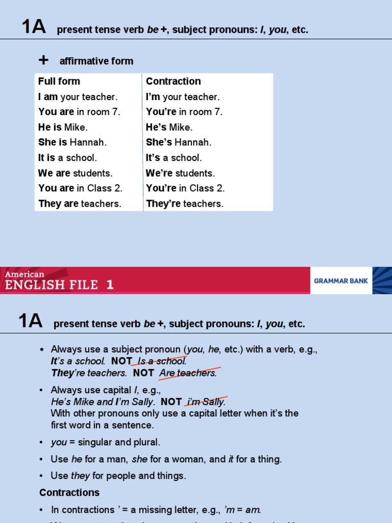 ENGLISH FILE 1A - Grammar - Bank - YM | PDF