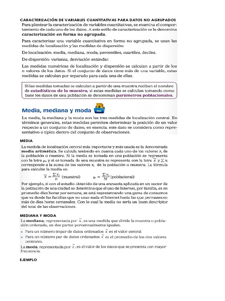 Caracterización de Variables Cuantitativas para Datos No Agrupados PDF | PDF | Finanzas y dinero ...