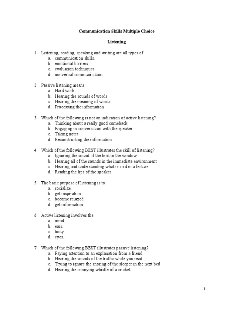 Module 1 Communication Skills Multiple Choice | PDF | Speed Reading ...