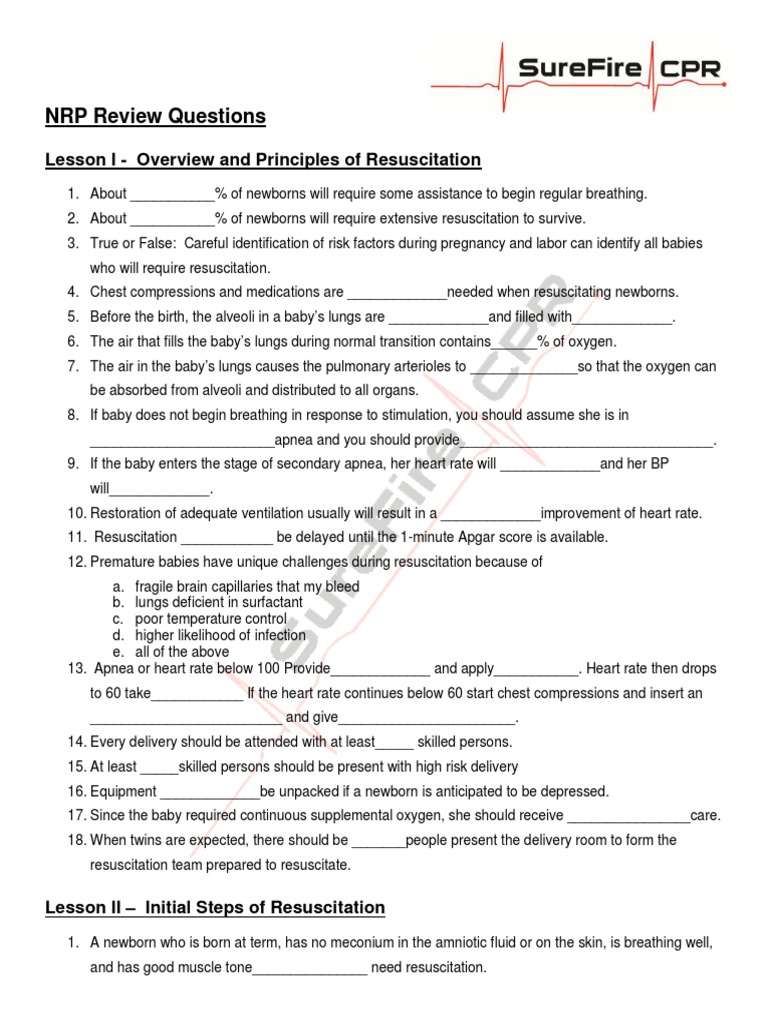 NRP Review Questions: Lesson I - Overview and Principles of ...