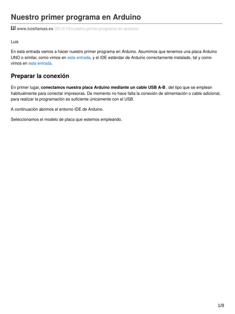 Luisllamas - Es-Nuestro Primer Programa en Arduino | PDF | Arduino | Hardware de la computadora