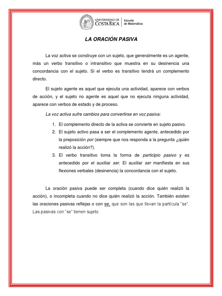 Oracion Pasiva | PDF | Verbo | Asunto (gramática)