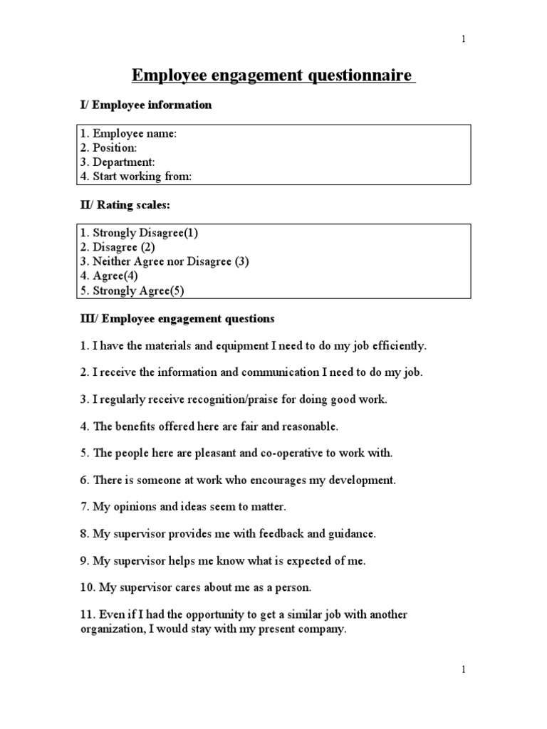 Employee Engagement Questionnaire | PDF Employee Engagement Questionnaire | PDF