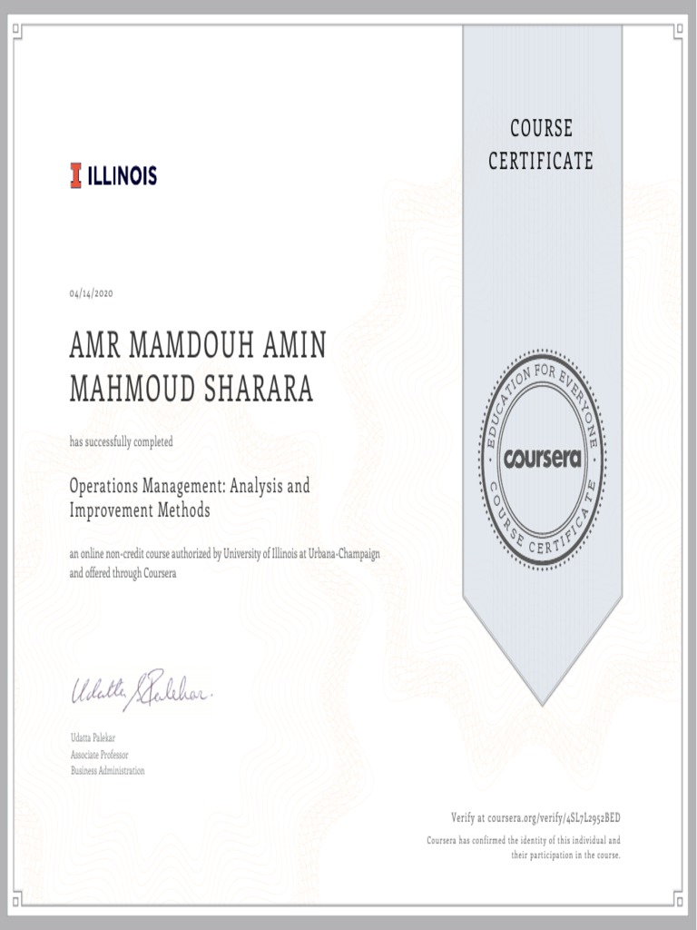 Amr Mamdouh Amin Mahmoud Sharara: Course Certificate | PDF | Business | Computing And ...