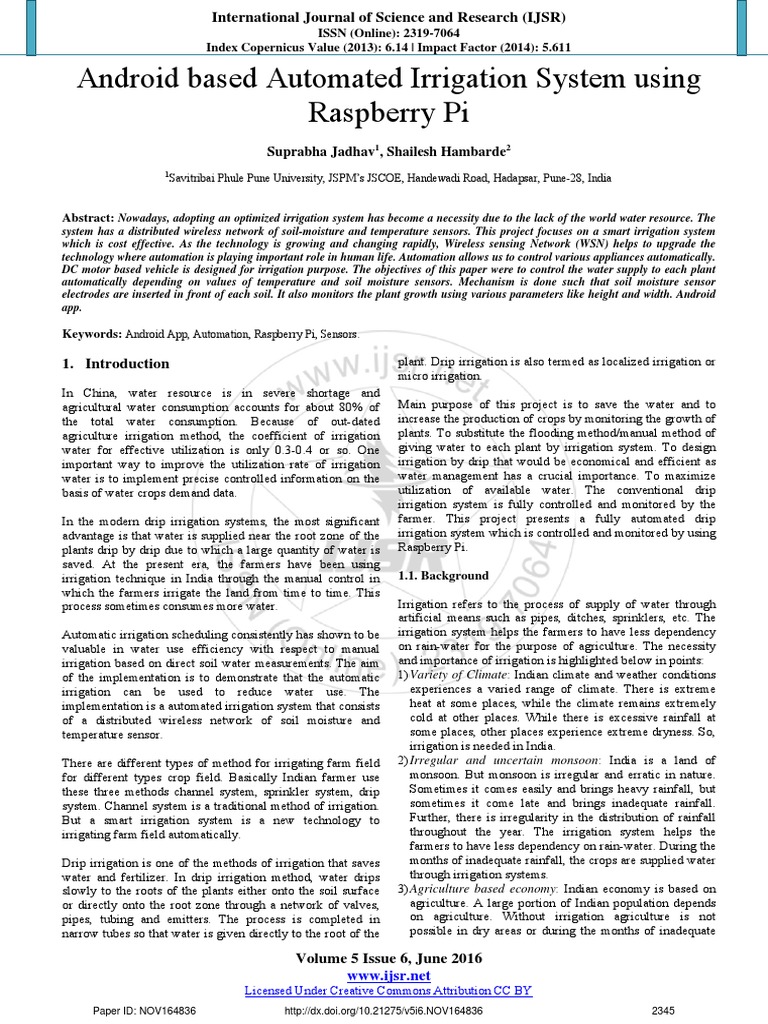 7android Based Automated Irrigation System Using | PDF | Arm Architecture | Irrigation