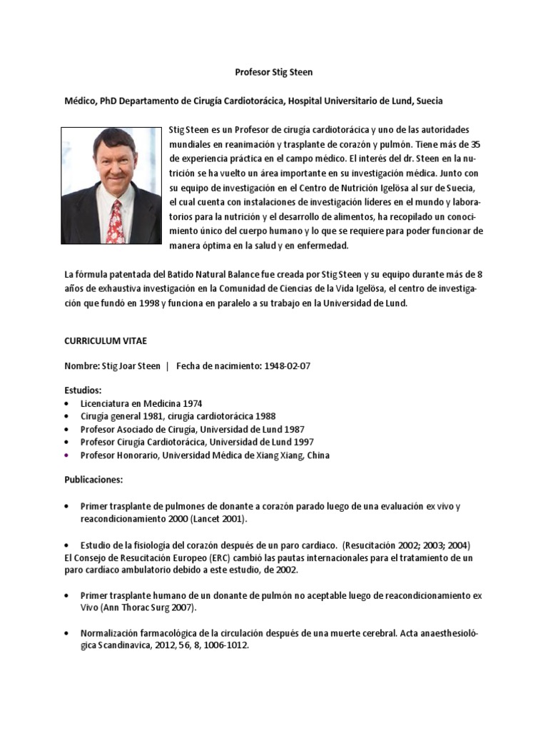 CV Stig Steen ES | PDF | Paro cardíaco | Especialidades Medicas