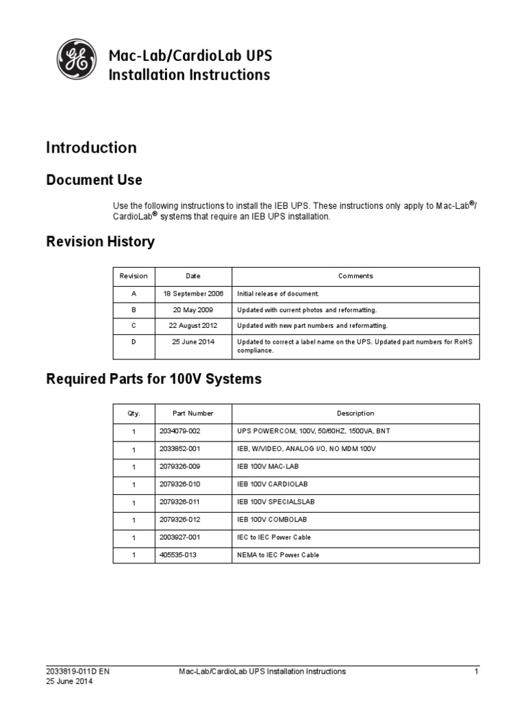 Mac-Lab/Cardiolab Ups Installation Instructions: Document Use | PDF ...