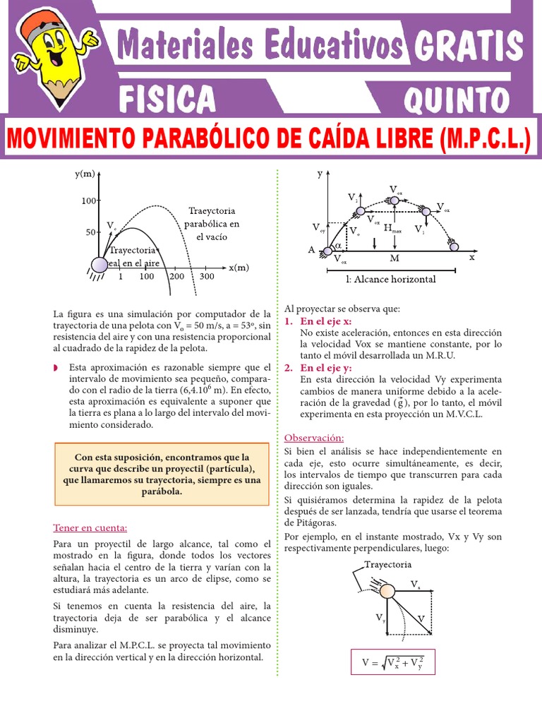 Movimiento Parabólico de Caída Libre para Quinto Grado de Secundaria | PDF | Velocidad ...