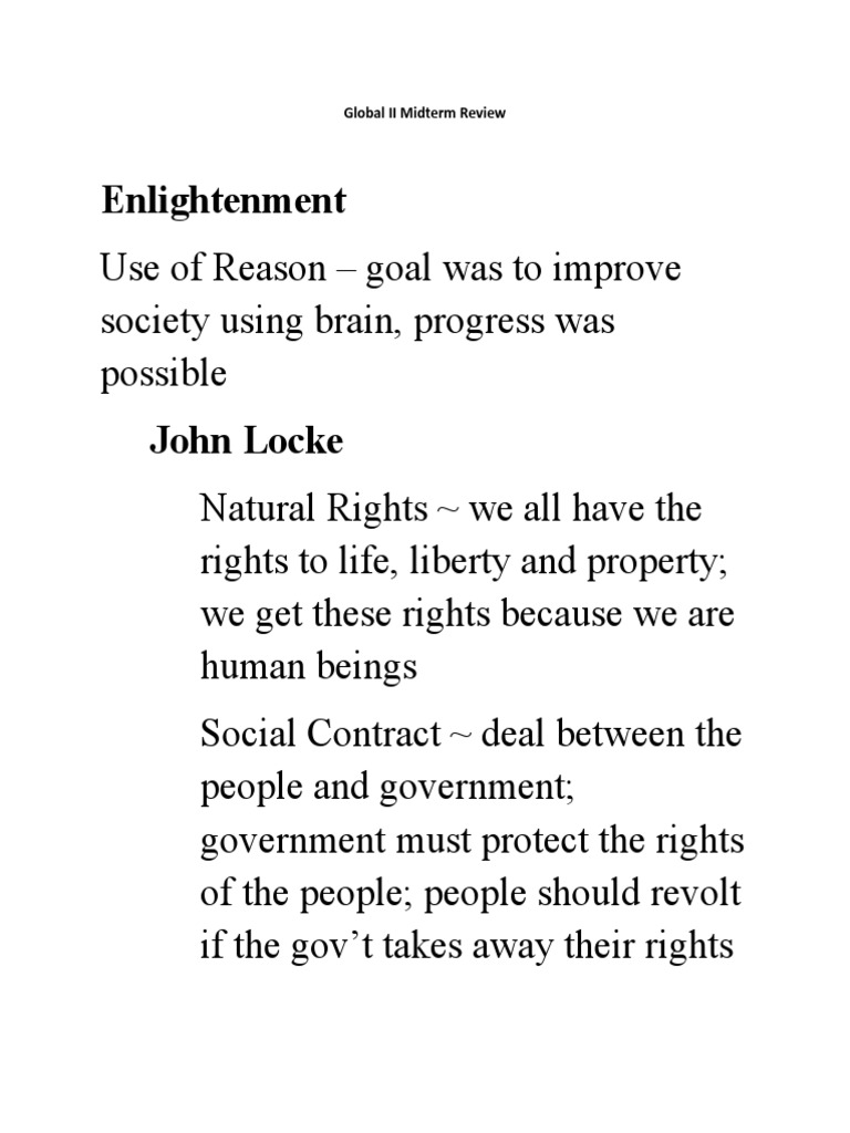 Enlightenment: Global II Midterm Review | PDF | World War I | French ...