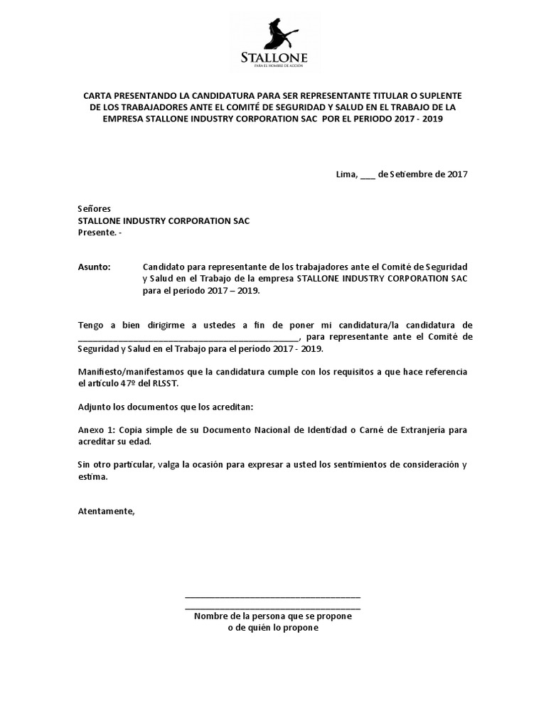 Formato 03 - Carta Presentacion Candidatura | PDF