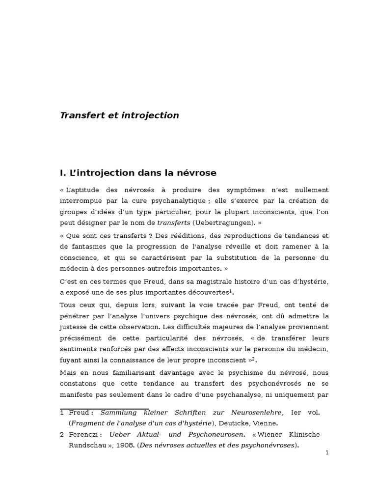 Transfert et introjection en psychanalyse | PDF | Psychanalyse ...