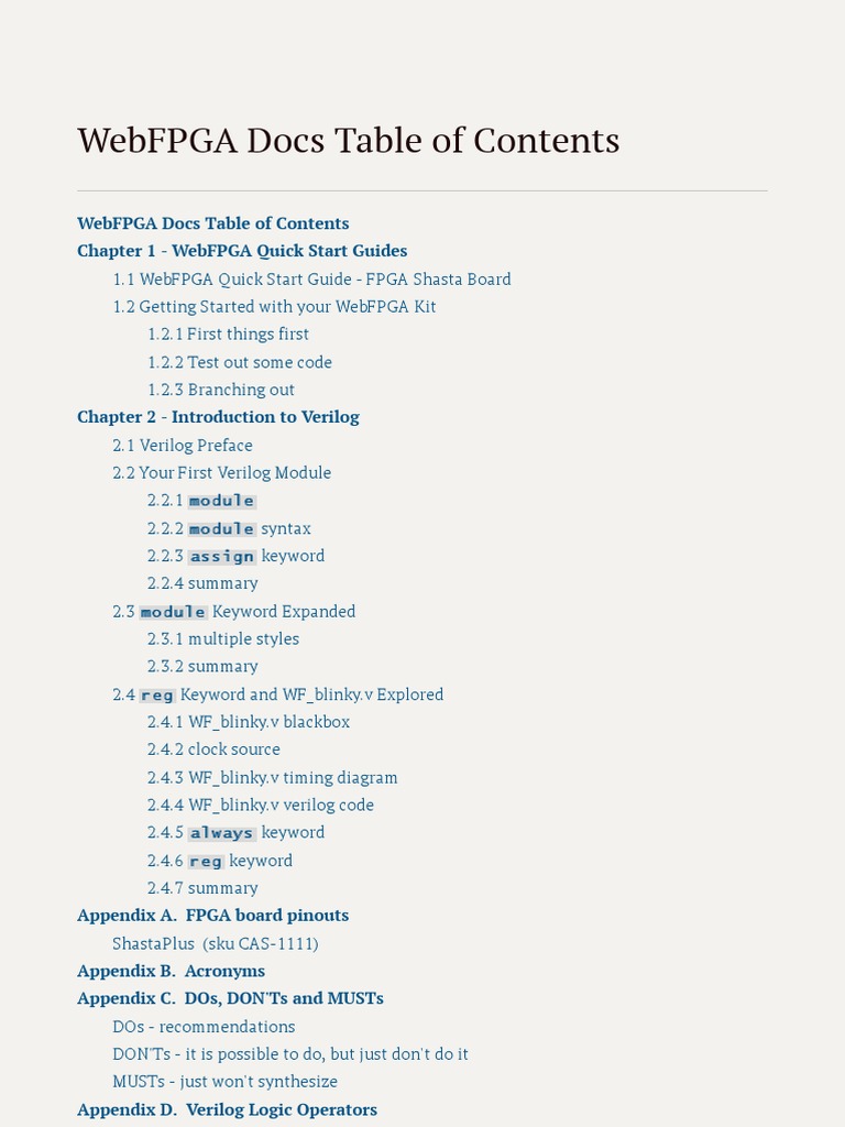 Webfpga Docs Table of Contents Chapter 1 - Webfpga Quick Start Guides | Download Free PDF ...
