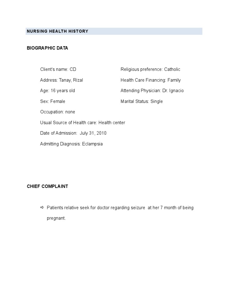 Biographic Data: Nursing Health History | Download Free PDF | Nonverbal ...