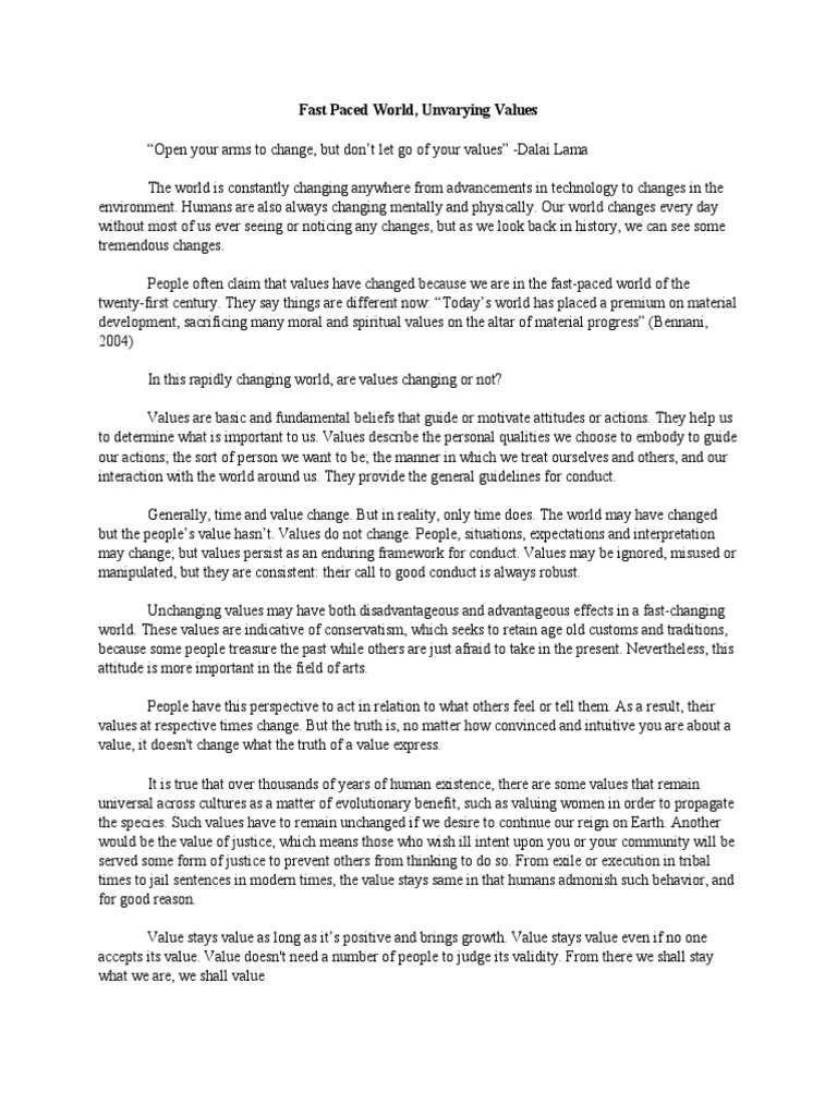 Unchanging Values in A Changing World | PDF | Value (Ethics) | Truth