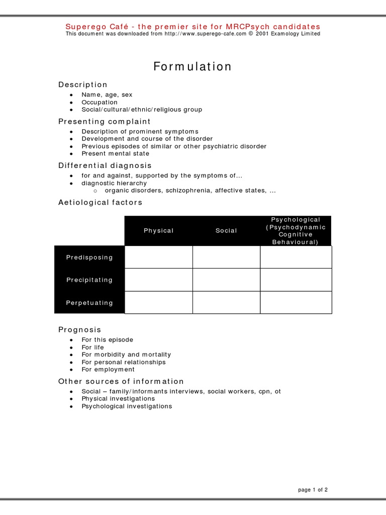 Formulation | PDF | Mental Disorder | Mental Health