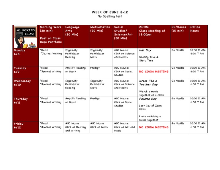 June 8-12 Lesson Plans | PDF | Learning