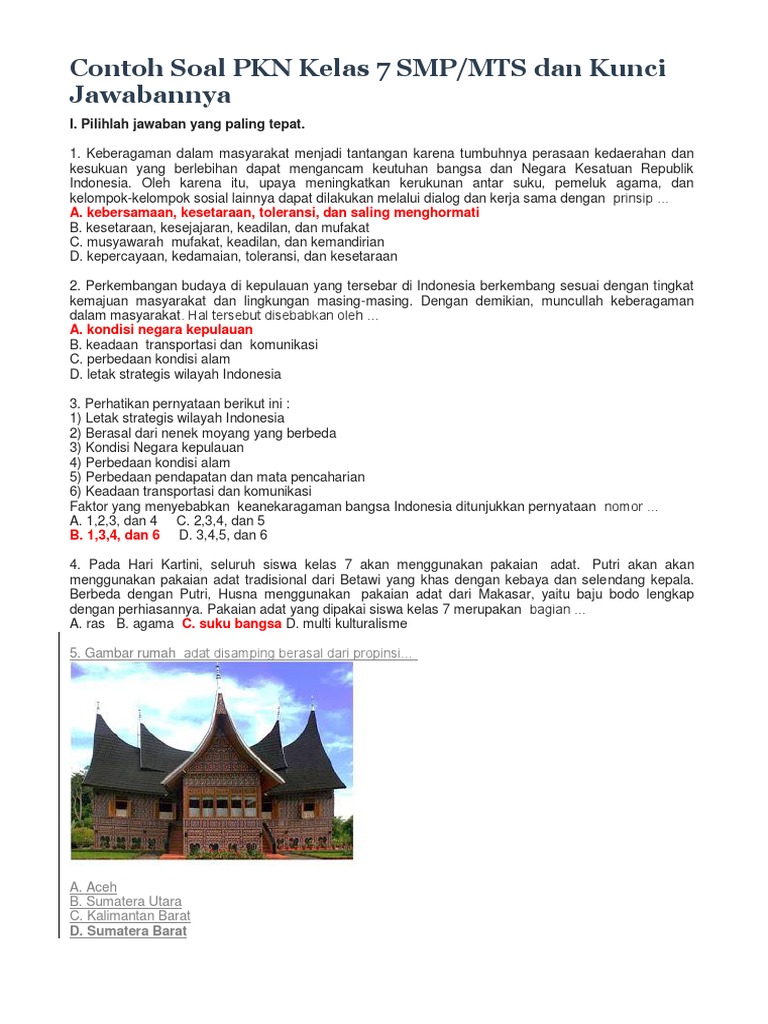 Contoh Soal PKN Kelas 7 SMP | PDF | Politik | Ilmu Sosial