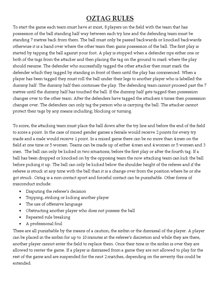 Oztag Rules | Download Free PDF | Sports | Team Sports