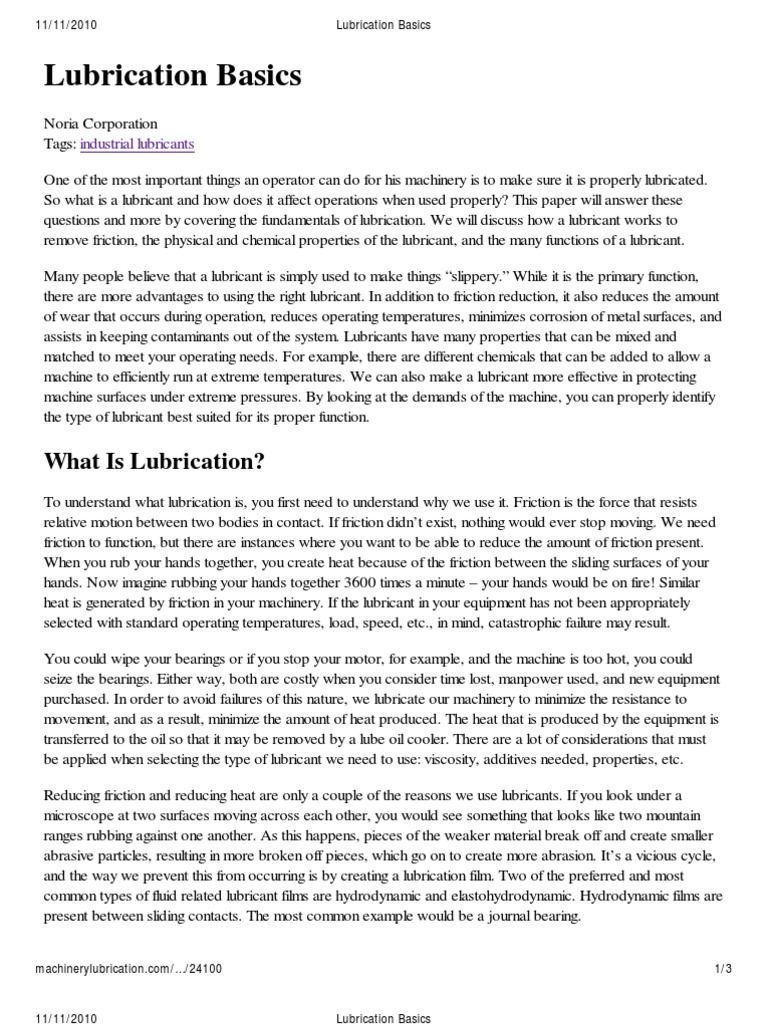 Lubrication Basics | PDF | Lubricant | Bearing (Mechanical)
