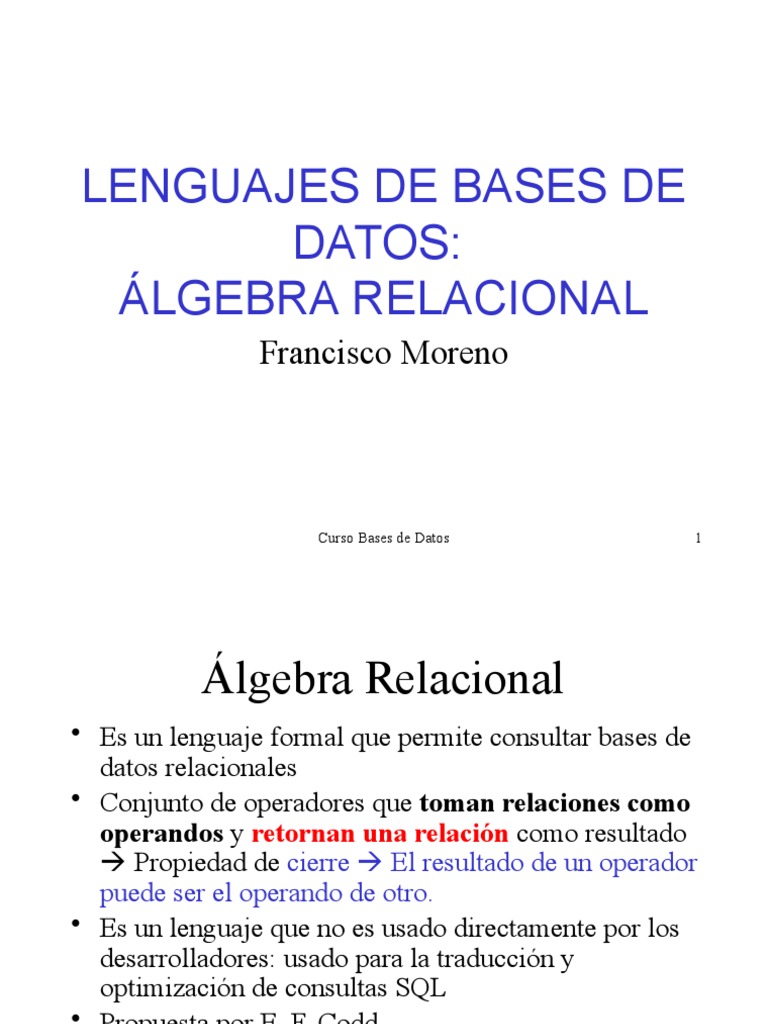 Algebra Relacional | PDF | Base de datos relacional | Bases de datos