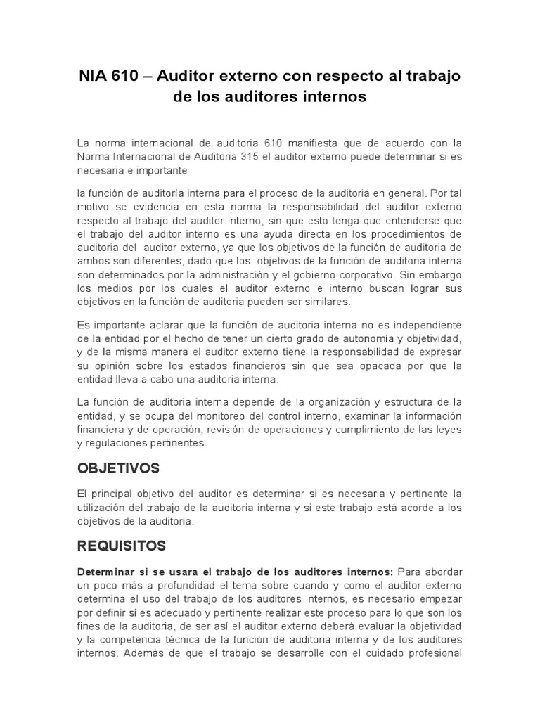 Nia 610 | PDF | Auditoría | Contralor