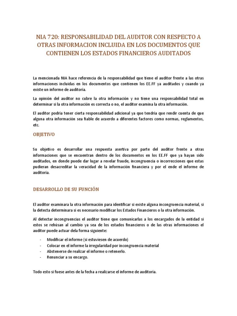 Nia 720 | PDF | Contralor | Auditoría