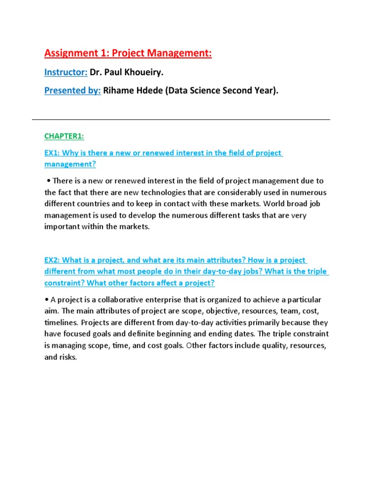 Assignment 1 Project Management | PDF | Organizational Structure ...