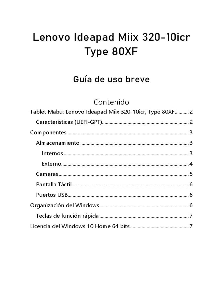Lenovo Miix 320 10icr Guia de Uso | PDF | Tableta | Windows 10