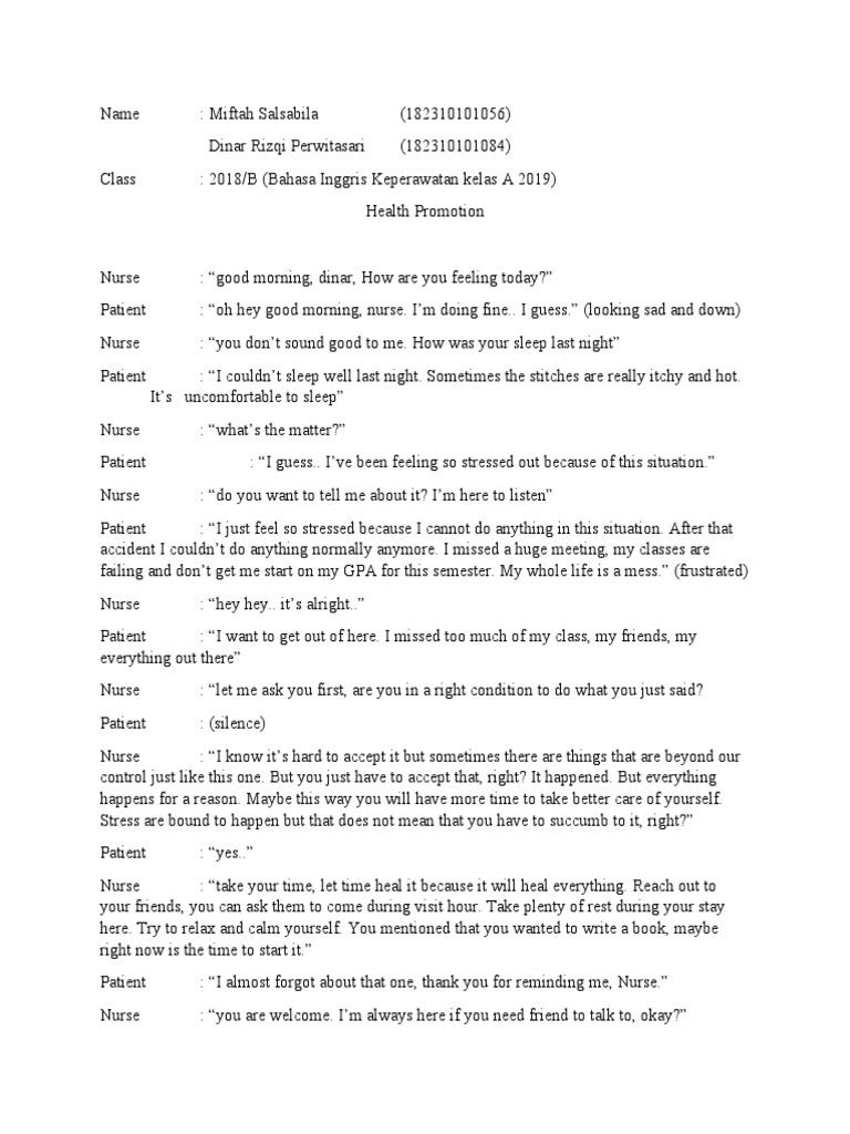 Script Health Promotion | PDF | Nursing | Patient