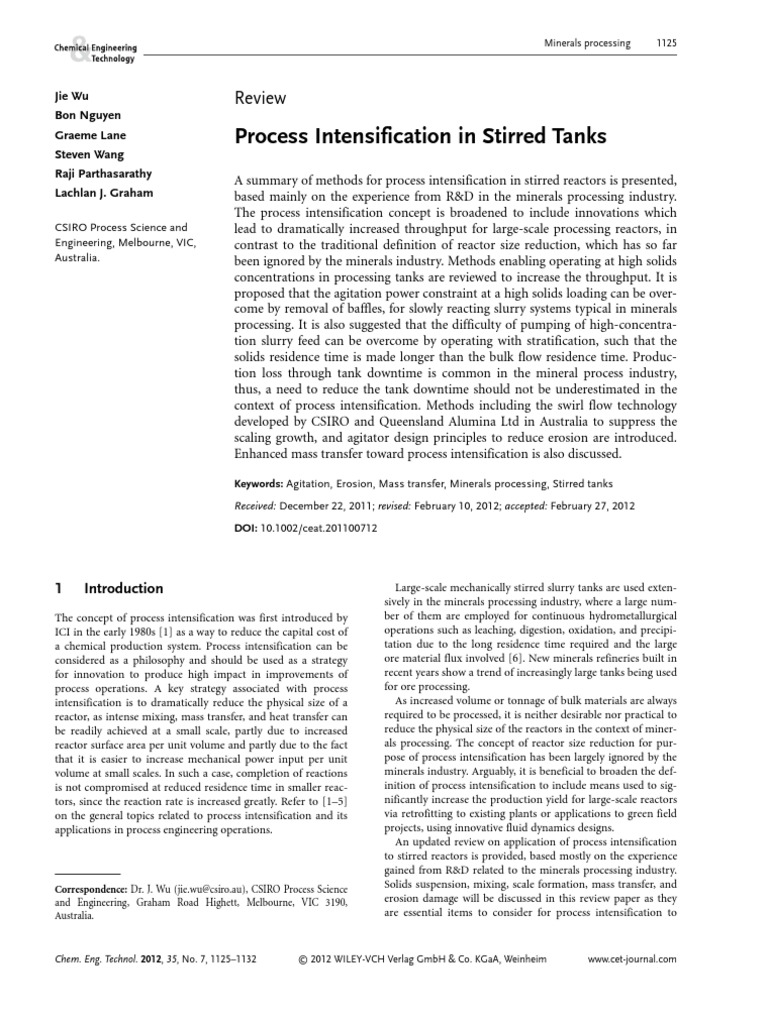 Process Intensification in Stirred Tanks - Wu - 2012 | PDF | Ultrasound ...