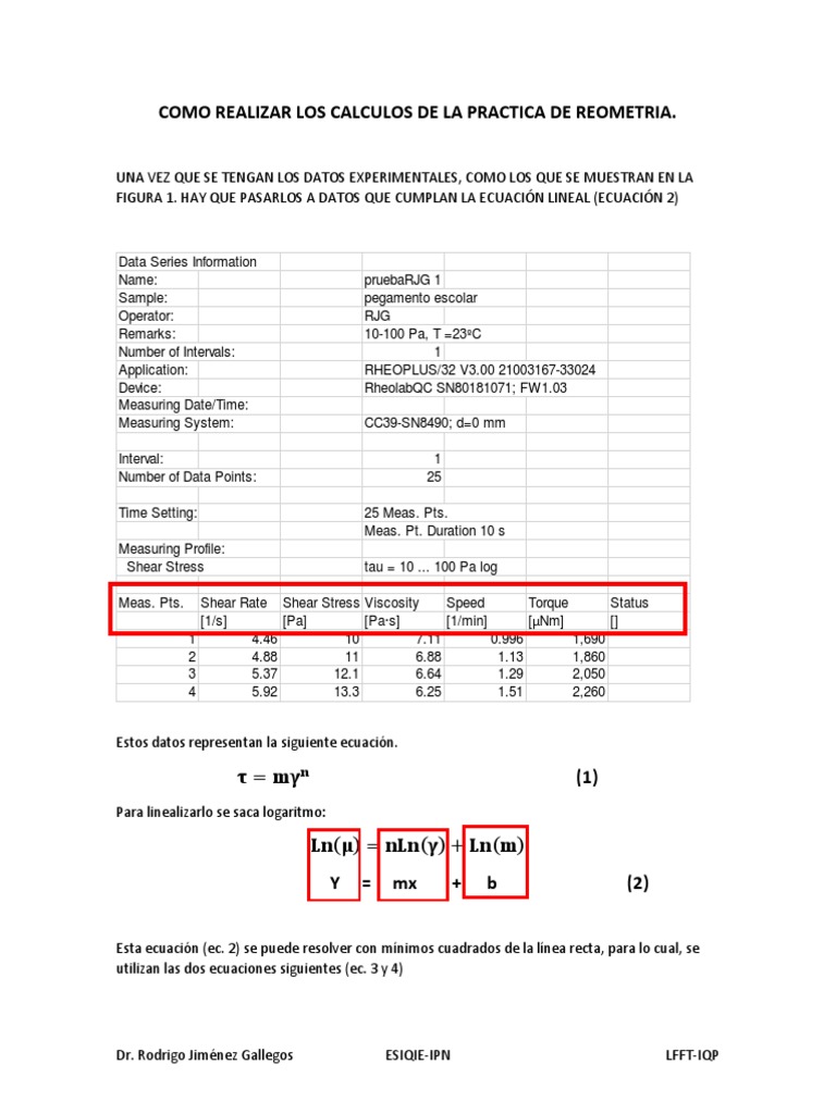 Como Realizar Los Calculos de La Practica de Reometria | PDF ...